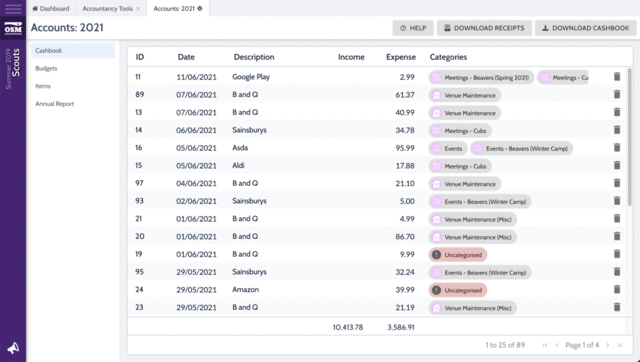 Online Scout Manager (OSM): Accountancy Tools