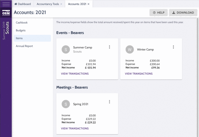 Online Scout Manager (OSM): Accountancy Tools